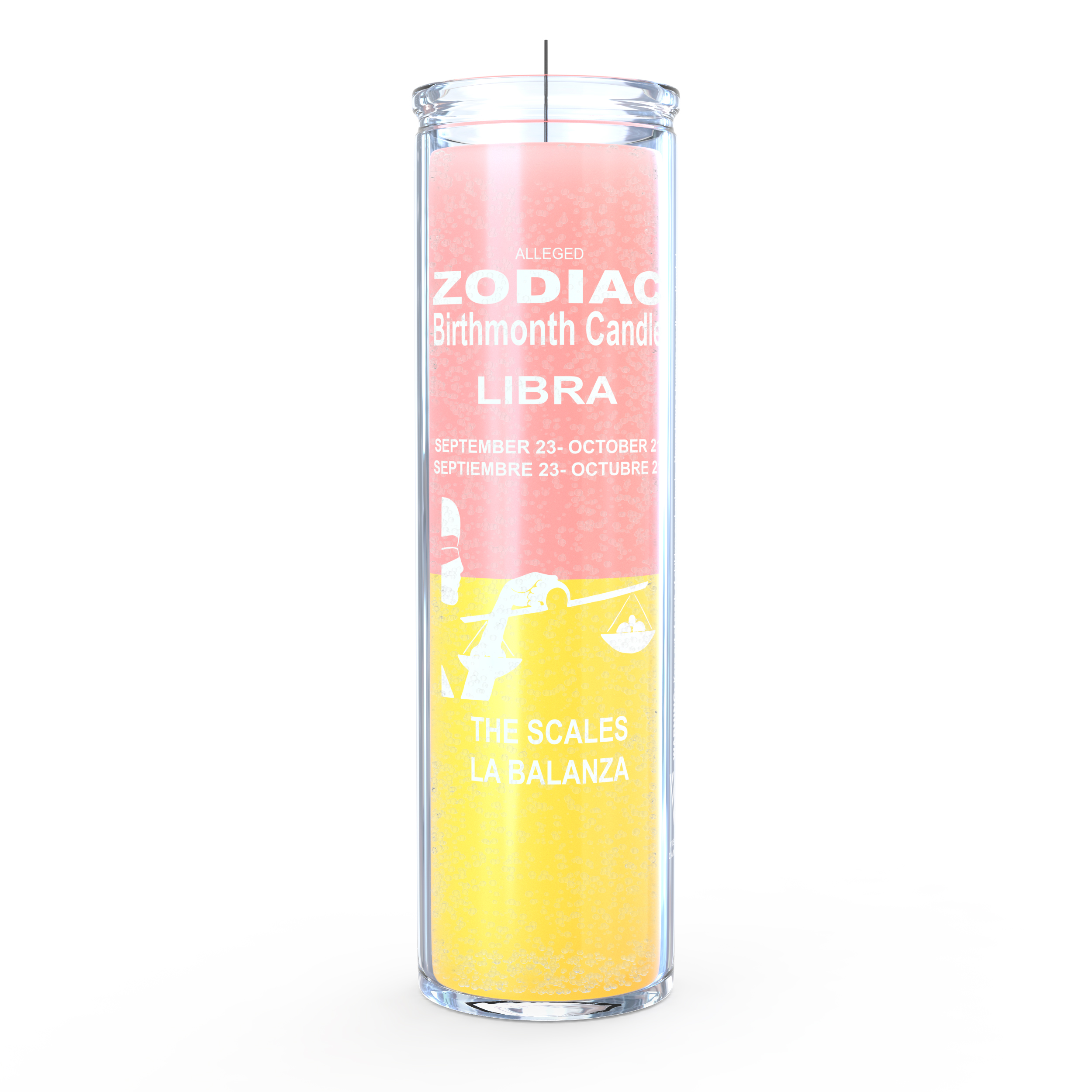 Libra Zodiac 7 Day Candle, Pink/Yellow