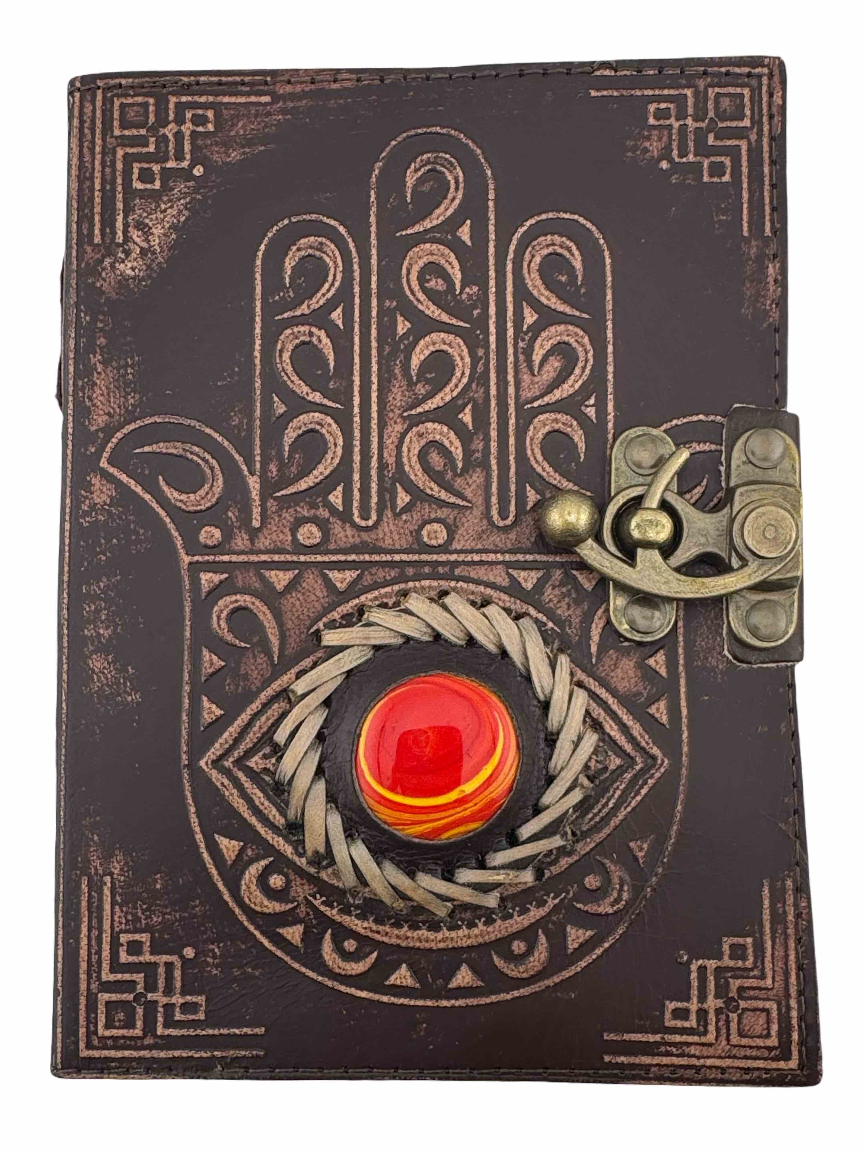 Atlanta Candles & Incense: Leather Journal - Humsa Hand with stone 5x7