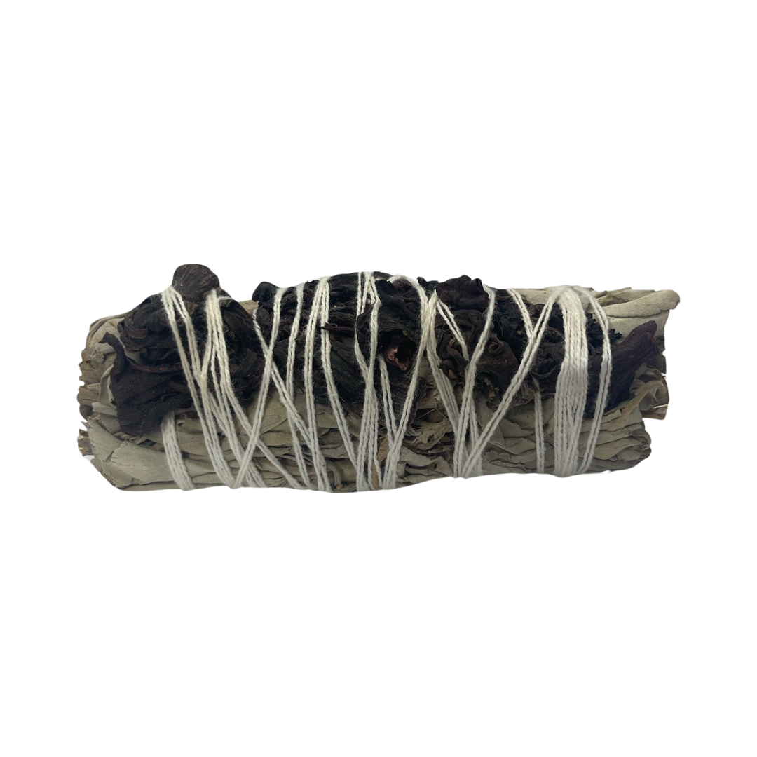 White Sage & Hibiscus Smudge Stick - Small 4"