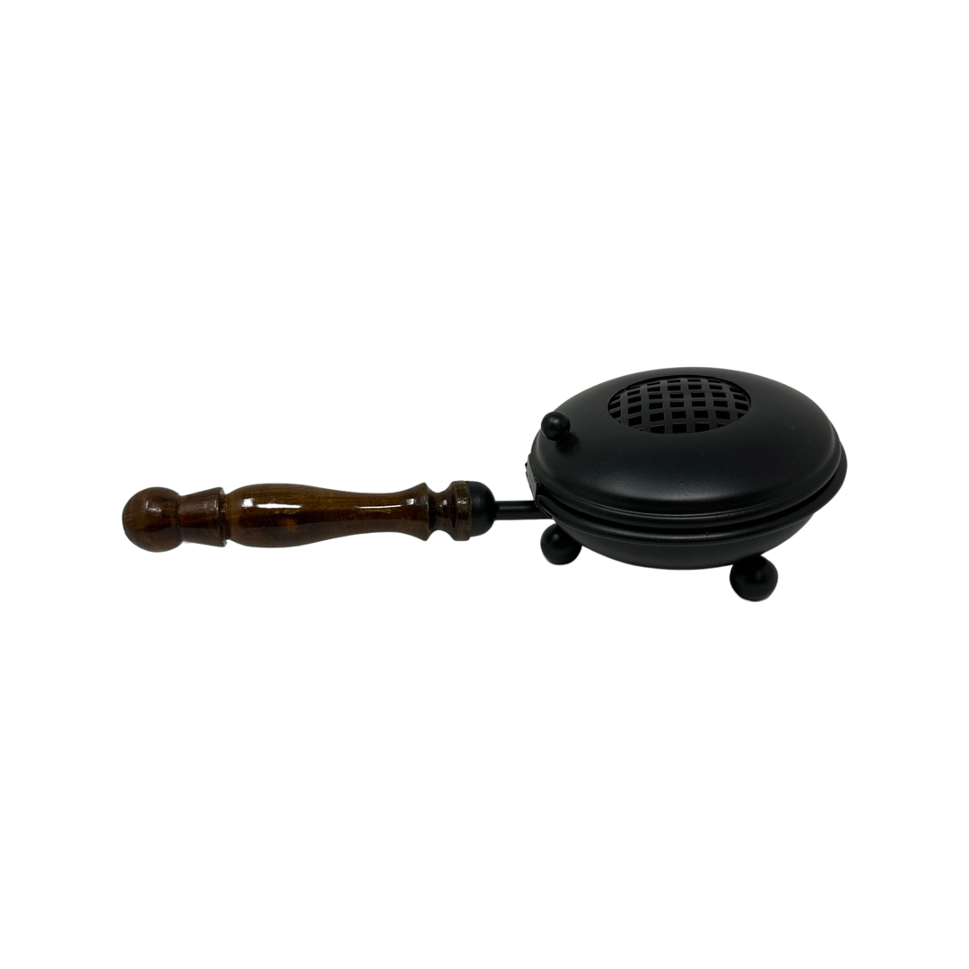 Black Metal Censer Burner with Wooden Handle - 10" L, 4.5" D