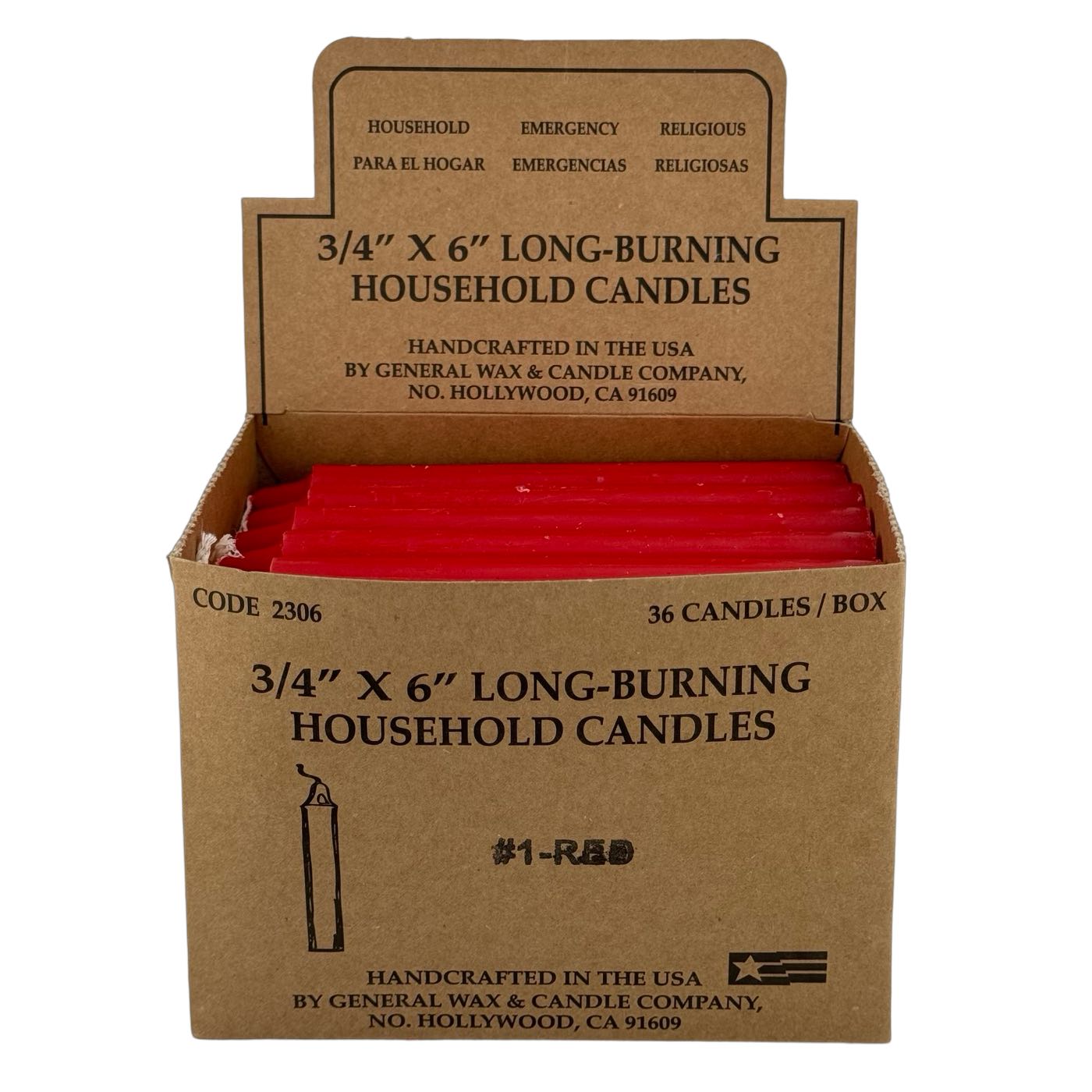 Red Household Candles - Display Box of 36