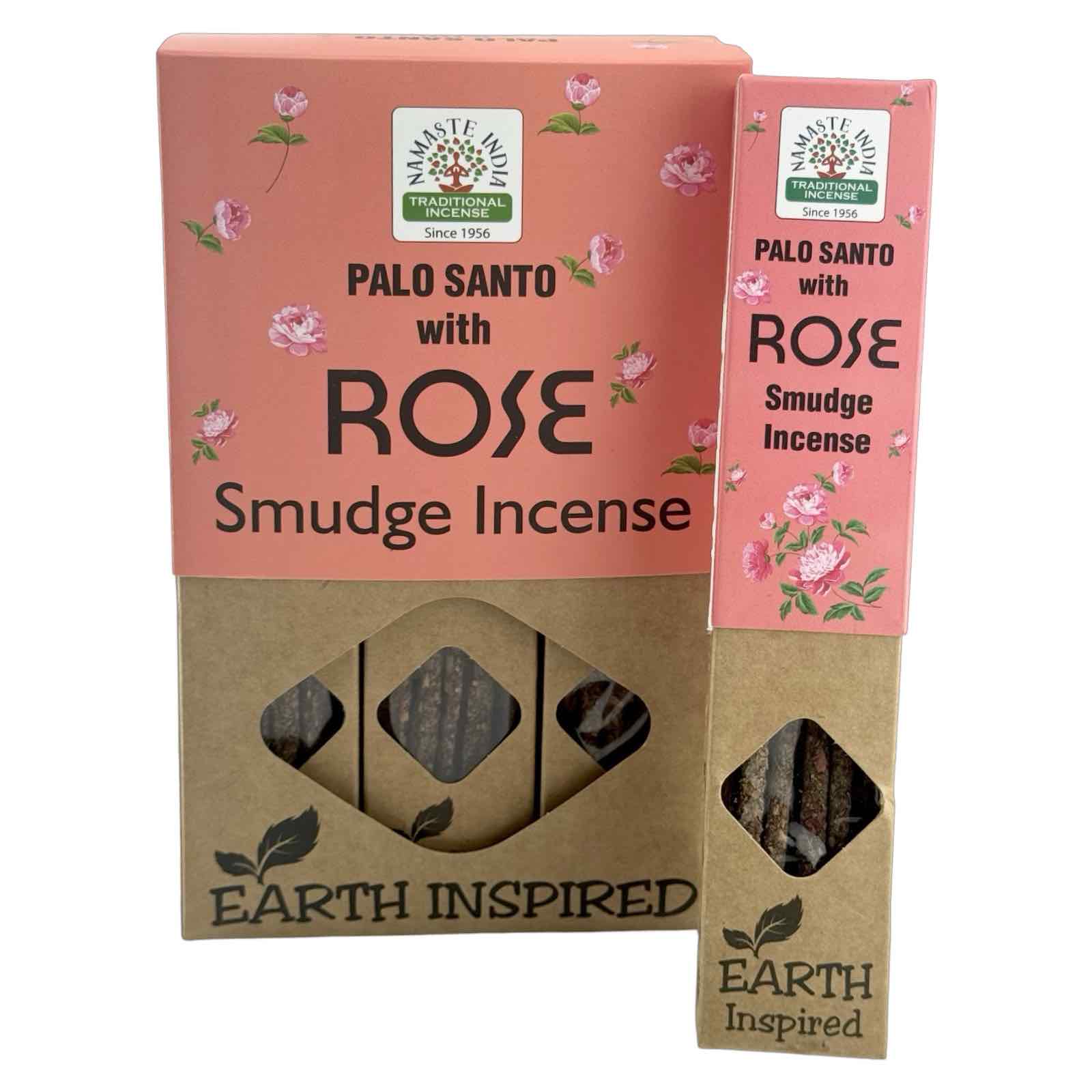 Palo Santo w/Rose Smudge Incense Sticks, Namaste India - 15 Gram (12 ...